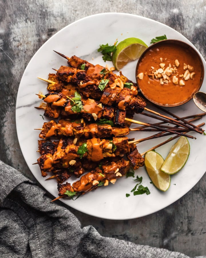 Baked Tofu Satay with Peanut Sauce